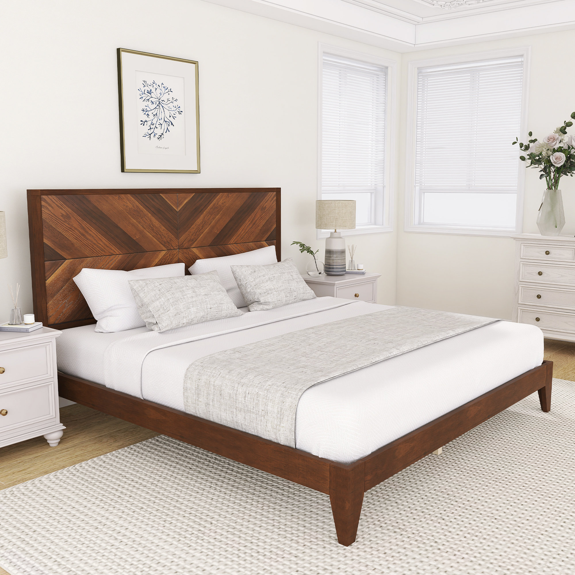 Loon Peak Mid Century Modern Platform Bed Wood Slat Support With No Box Spring Needed Wayfair